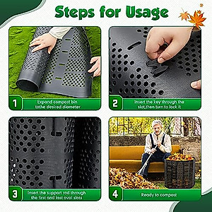 Suttmin 2 Pieces 220 Gallon Compost Bin Outdoor Expandable Plastic Compost Bin Easy Assembling Large Capacity Compost Bin for Home Garden Leaves Fast Creation of Fertile Soil Grounds