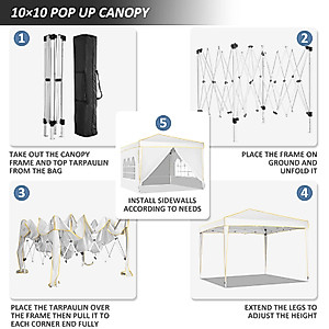 COBIZI 10x10 Canopy with 4 Removable Sidewalls,Pop Up Canopy Tent for Parties Waterproof Wedding Event Canopy,Instant Outdoor Gazebos with Church Window,Carry Bag,4 Stakes,Ropes & Sandbags,White