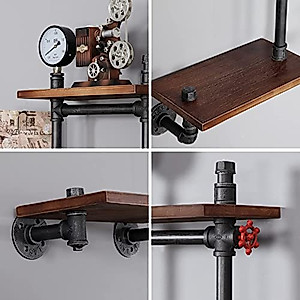 SSS Furniture Industrial Floating Pipe Wall Shelves Rustic Wood Shelving, 5 Layer Pipe Design Bookshelf DIY Shelving for Living Room Bathroom Farmhouse Bar Industrial Decor