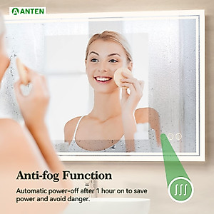 ANTEN 32" x 24" LED Mirror for Bathroom, Backlit Lighted Mirrors for Bathroom Wall, Anti Fog Led Vanity Mirror, 3000-6000K, Stepless Dimmable, IP54, Shatterproof Makeup Mirror