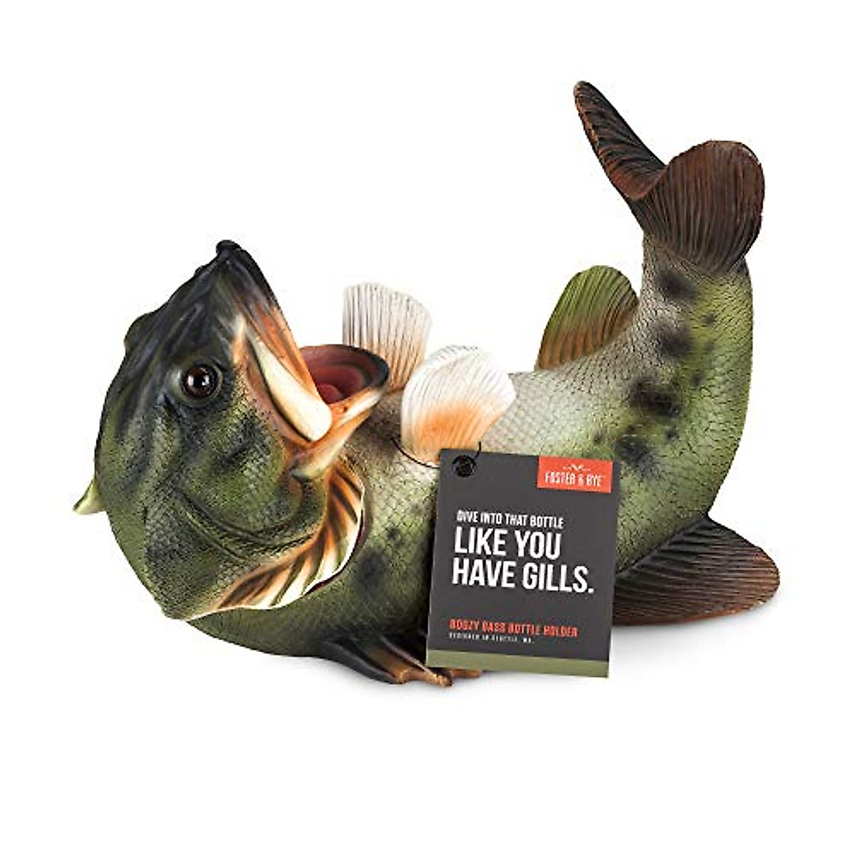 True Boozy Bass Polyresin Wine Bottle Holder - Table Top and Counter Wine Rack, Animal Home Decor - Set of 1, Green, Holds 1 Standard Wine Bottle