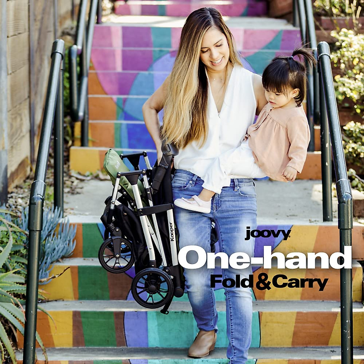 Joovy Kooper Lightweight Baby Stroller Featuring Removable, Swing-Open Tray, Big Wheels, Reclining Seat with Footrest, Extra-Large Retractable Canopy, and Compact Fold (Olive)