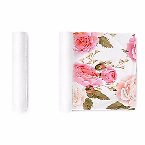 Cotton Bath Hand Towels for Bathroom - Ultra Soft Microfiber Face Towel with Pink Rose, Highly Absorbent Quick-Drying Lightweight Spa Towel, Washcloth Dish Tea Towels for Kitchen 30 x 15 inch