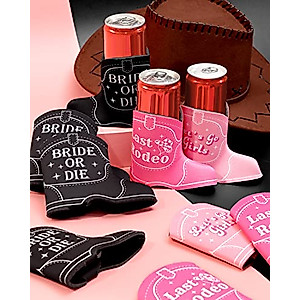 CiyvoLyeen Cowgirl Boots Can Coolers, 12PCS Bachelorette Party Can Sleeves Neoprene Insulator Drink Glasses Cup Holders for Disco Western Cowboy Women Girl Gifts Let's Go Girls Bride or Die Supplies