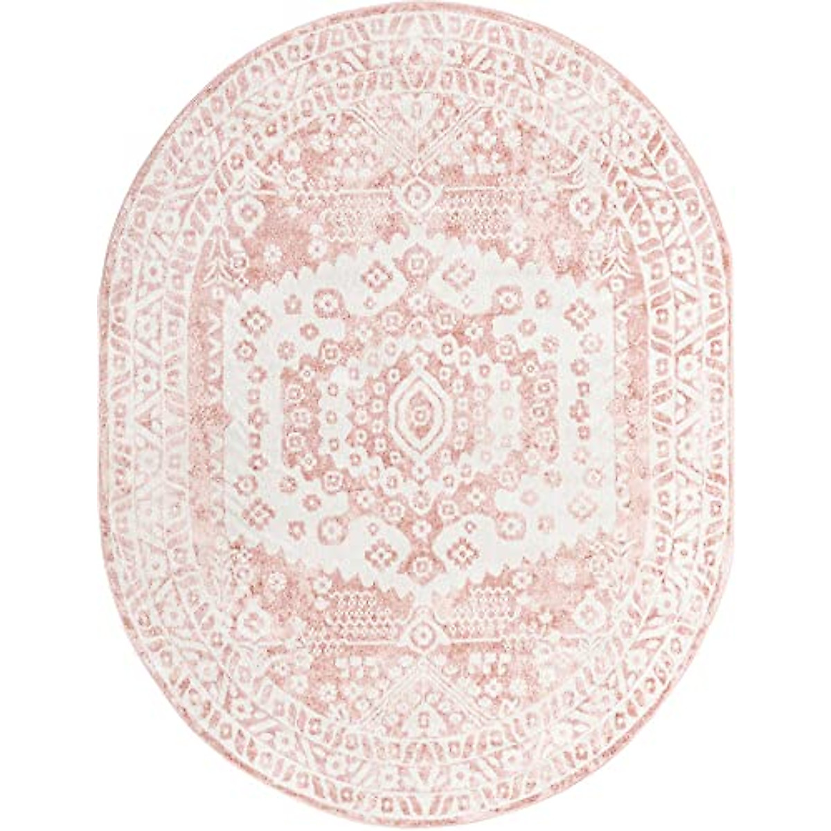 Unique Loom Oxford Collection Area Rug - Sheldonian (8' x 10' Oval, Pink/Ivory)