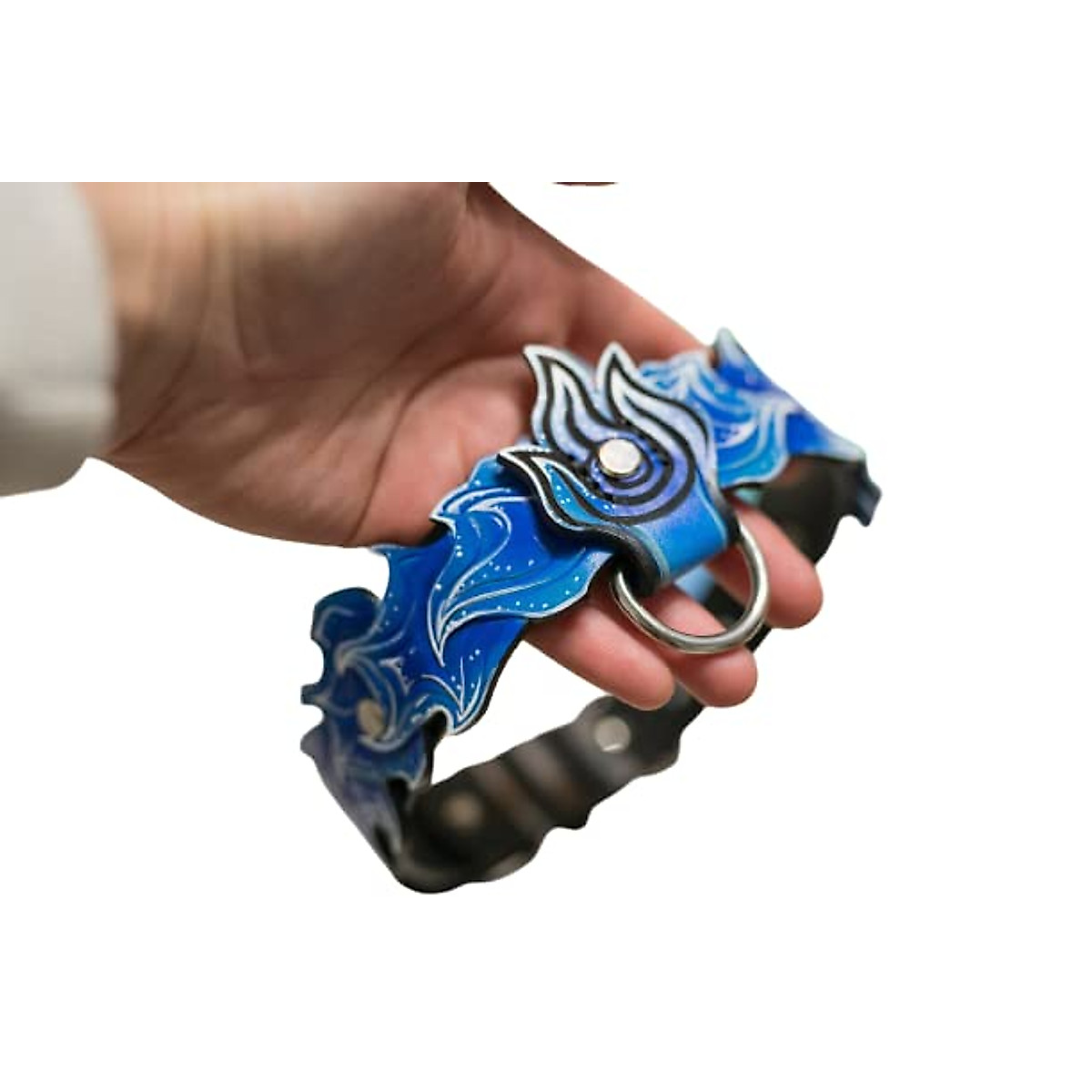 Dog Large Blue Flame Collar, Dog Lover Handstitched Collar, Padded Leather Dog Collar, Dog Collar Handmade Leather