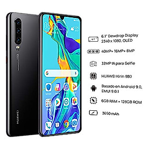 Huawei P30 128GB+6GB RAM (ELE-L29) 6.1" LTE Factory Unlocked GSM Smartphone (International Version) (Black)