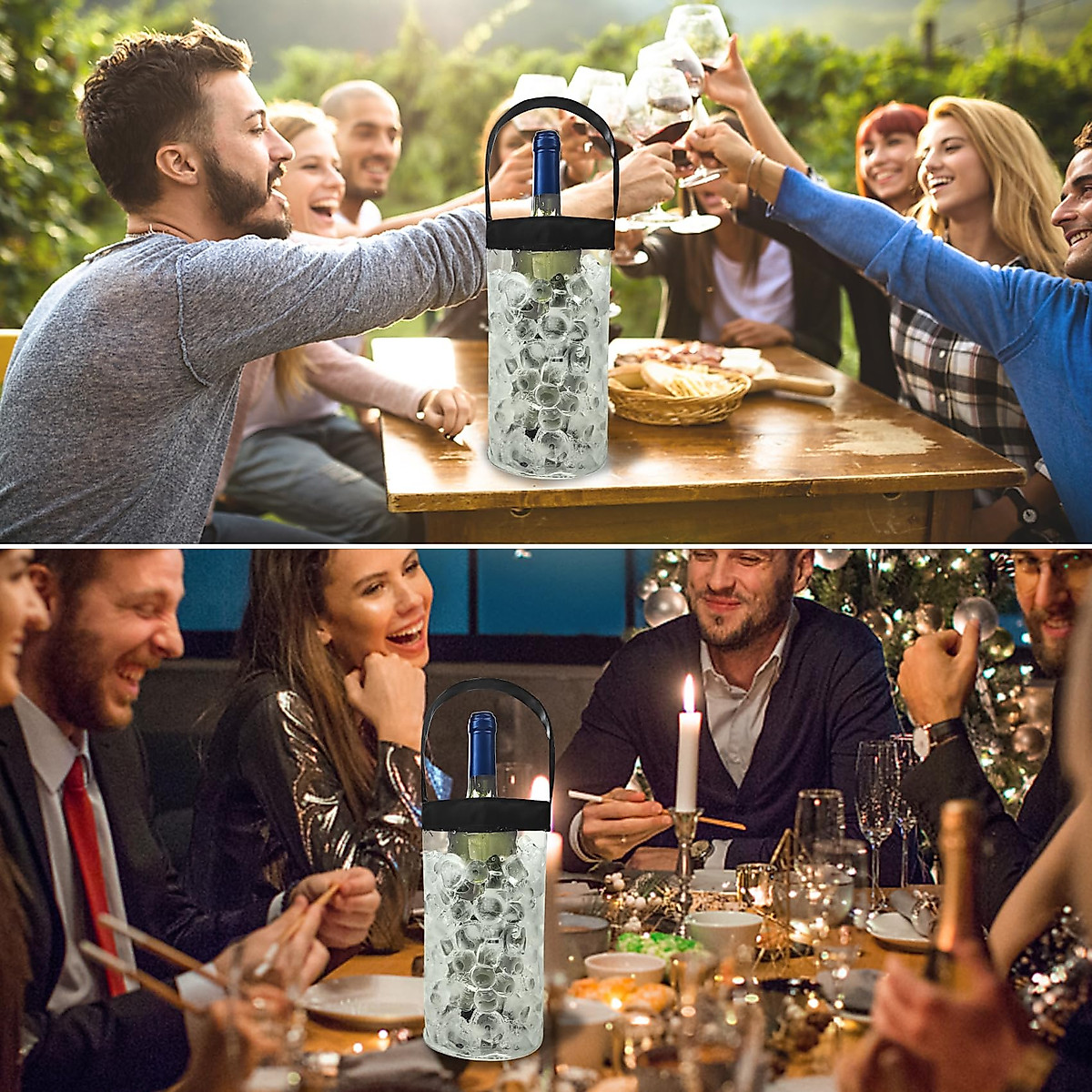 Pallesen 2 Pack Ice Wine Bag Portable Collapsible Clear Wine Pouch Cooler with Handle Wine Bottle Chiller Ice Bucket Tote for Outdoor, 750ml Standard Size Red Wine, White Wine, Cold Beer, Iced Drinks