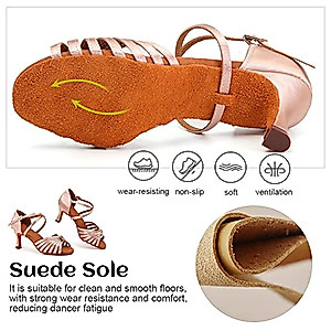 HROYL Women Latin Dance Shoes Ballroom Performence Practice Professional Dance Heels with Knot LP-1219-7 Pink 8 B(M) US