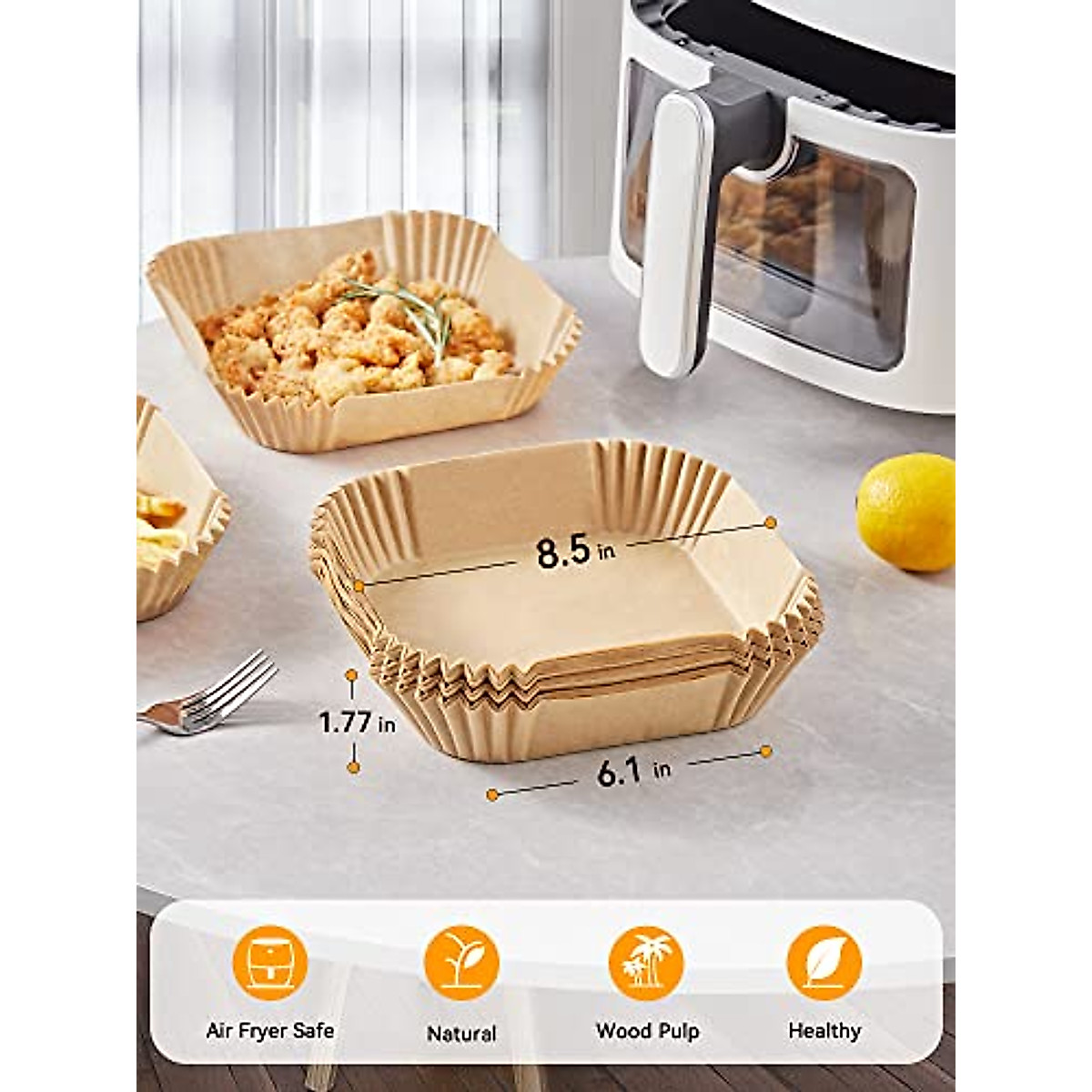 SMARTAKE Air Fryer Liners, 120 PCS Air Fryer Disposable Paper Liner, 6.1" Square Airfryer Basket Parchment Paper Liners, Non-Stick Oil-Proof for Frying Baking Roasting Oven, Fit 2-3 QT, Unbleached
