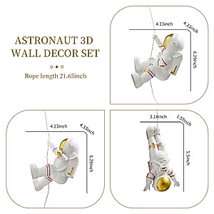 AWNR 3Pcs Climbing Astronaut Figurine Wall Hanging Decor Modern Home Decor Outer Space Theme Decorations Wall Sculptures Space Decor Background 3D Wall Decor for Bedroom Living Room Kids Room