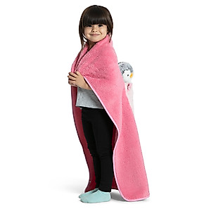 Delta Children Personalized Sherpa Throw Blanket with Storage Pocket for Kids, Magenta Cat