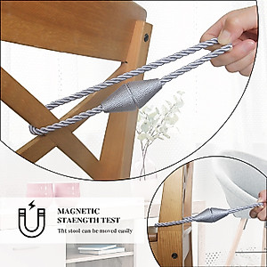 Nieffeiy 2 Pack Magnetic Curtain Tiebacks Rope Modern Handmade Curtain Tie Backs Decorative Drapes Weave Holdbacks for Window Décor, Grey