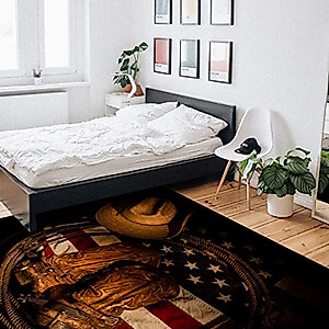 Area Rug for Bedroom Living Room- Retro Western Cowboy Hat with Boots Rope on American Flag Contemporary Floor Carpet Comfy Runner Rug Nursery Playmats Home Decor Mat, 5'x8'