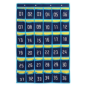 Loghot Numbered Classroom Sundries Closet Pocket Chart for Cell Phones Holder Wall Door Hanging Organizer (36 Pockets Blue)