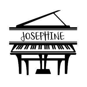 Room Wall Decor - Grand Piano w/Customized Name Aesthetic Vinyl Decal Stickers for Home in Living or Family Room, Music Studio, or Classroom - Custom Sizes and Colors Fit Any Themed Living Space