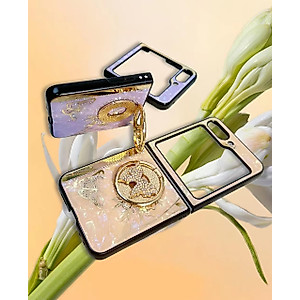 AMAZFCCY Galaxy Z Flip5 Kickstand Case,Cute Bling Butterfly Floral Elegant Luxury Rhinestone Diamond Shockproof Soft TPU Bumper Cover for Girls Women for Samsung Galaxy Z Flip 5 2023 (Rose Gold)