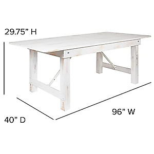 Flash Furniture HERCULES Series 8' x 40" Antique Rustic White Folding Farm Table and Two Bench Set