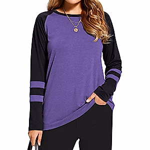 Heymiss Womens Shirts Long Sleeve Color Block Casual Work Out Tunic Tops Sexy Basic Oversized Tshirt Purple Black XXL