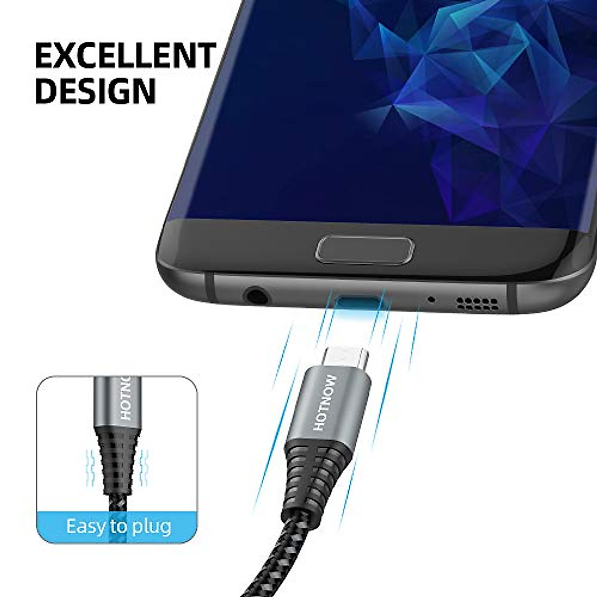 HOTNOW Micro USB Cable 3ft 2-Pack, Android Charger Cable Data sync and Fast Charging Nylon Braided Cord for Samsung Galaxy S6 S7, HTC, LG, Sony, PS4, MP3, Tablet and More Micro Devices