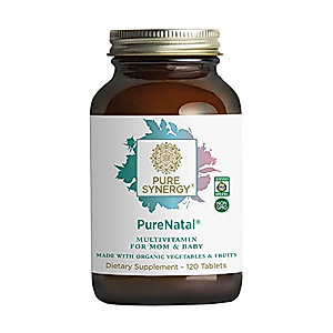 PURE SYNERGY PureNatal Prenatal Vitamin | 120 Tablets | Made with Organic Ingredients | Non-GMO | Vegan | Gentle on Stomach | Made with Organic Veggies and Fruits