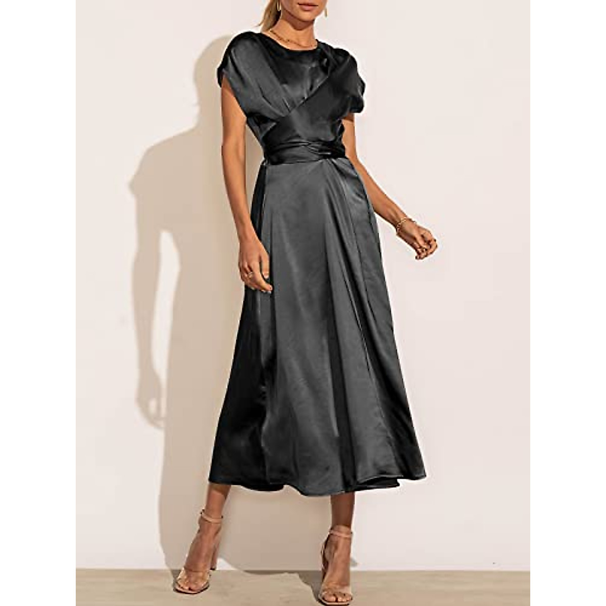 ANRABESS Women's 2023 Formal Dress for Women Summer Maxi Elegant Satin Cocktail Dress Sleeveless Wrap A-Line Flowy Midi Wedding Guest Silk Semi Formal Dress 916heihui-M Black