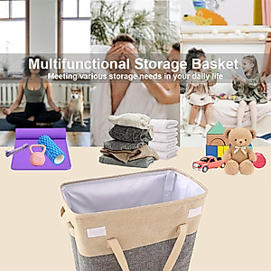 REWXXD Slim Laundry Hamper with Handles and Lid, Narrow Hamper with Lid, 45L, Beige and Silver, Collapsible Dirty Clothes Basket for Dorms, Apartments, Guest Rooms