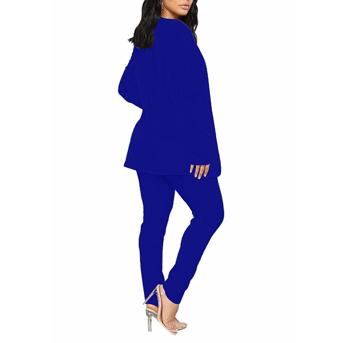 Womens Plus Size 2 Piece Blazer Set Casual Long Sleeve Business Blazer and Pant Suits Office Outfits Navy