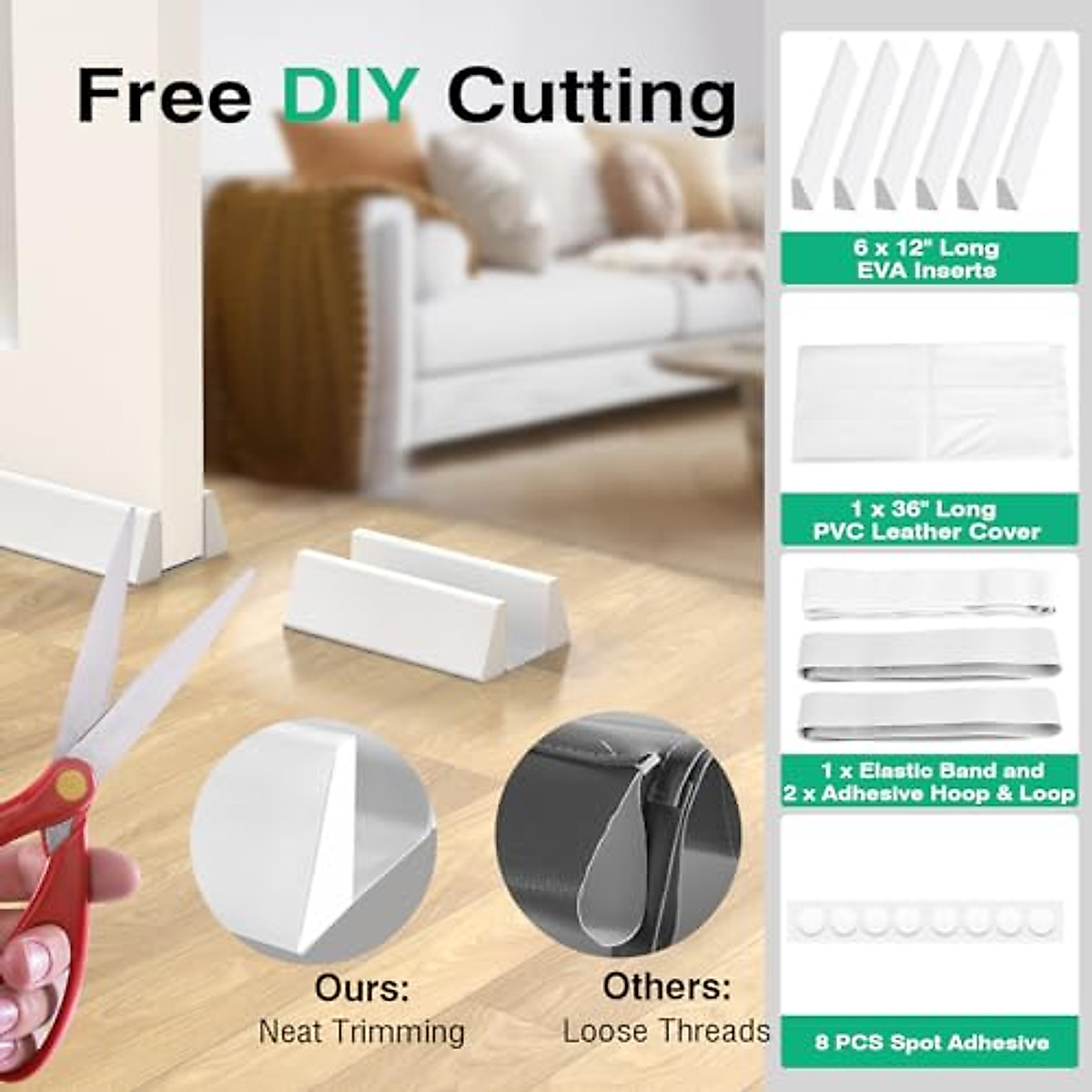 Lewondr Door Draft Stopper 36 Inch Waterproof Under Door Draft Noise Blocker Soundproof Cuttable Trapezoid Strong Adhesive Weather Stripping Door Seal Under Door for Reduce Dust Air Door Sweep, White