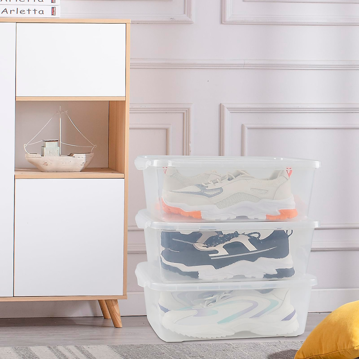 CadineUS 14 Quart Clear Latching Box, Plastic Storage Container Bins with Lids Set of 4