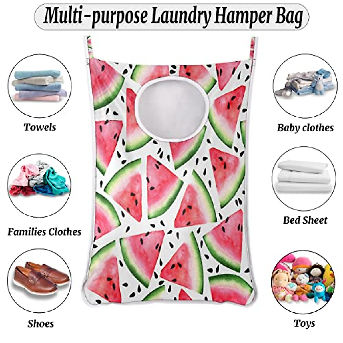 Red Pink Watermelon Hanging Laundry Hamper large Wall Mounted Laundry Basket with Stainless Steel Hooks Laundry Room Organization and Storage Saving Space Over the Door Laundry Bag