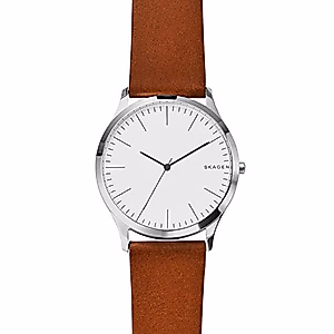 Skagen Men's Jorn Quartz Analog Stainless Steel and Leather Watch, Color: White/Brown (Model: SKW6331)