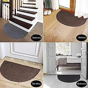 Half Round Entrance Rug Waterproof Floor Mat Shoes Scraper Doormat, 18''x30'' Patio Rug Dirt Debris Mud Trapper Out Door Mat Low Profile Washable Carpet