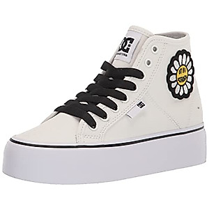 DC Women's Manual Hi Platform Skate Shoe, White/Black/Flower, 5