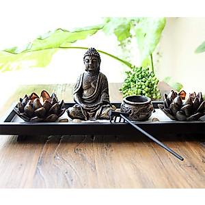 Royal Brands’ Zen Garden with Buddha, Rake, Tea Light Candle and Incense Holder - Peace and Tranquility (14.5"x5"x7")