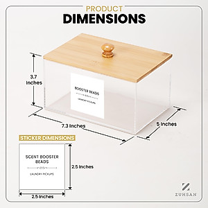 ZUHSAN Dryer Sheet Holder with 10 bonus random Labels, Acrylic made Dispenser, Acrylic Container Storage Box for Laundry Room Organization, Holds Sheets, Balls, Clothes Pins, Laundry Pods