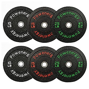 Powenergy Bumper Plate, 100 Lbs High Bounce Olympic Weight Plate Set with Colored Fleck-Rubber for Weight Lifting and Strength Training, Fits 2" Barbells