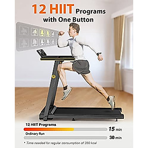 UREVO Portable Folding Treadmills for Home, Max 3.0 HP Running Walking Treadmill with 12 Pre Set Programs and Wider Tread Belt, Adjustable Display, Pause Detection