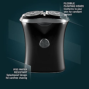 Perry Ellis Mens Electric Shaver with Twin Rotary Blades | Portable, Cordless, Travel Electric Razor for Men | USB Rechargeable Shaver | IPX5 Water Resistant | Flexible Floating Shaving Heads (Black)