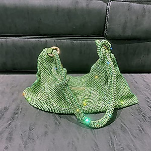Sparkly Rhinestone Evening Bags for Womens, Chic Crystal Evening Purse Shiny Hobo bags Handbag Green