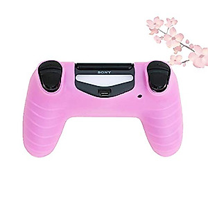 Sofunii 2pcs Skin for PS4 Controller, Anti-Slip Silicone Cover Shell Case with 8 Thumb Grip Caps, Compatible with PlaySation 4 Slim/Pro Controller DualShock 4 Wireless/Wired Gamepad (Pink)