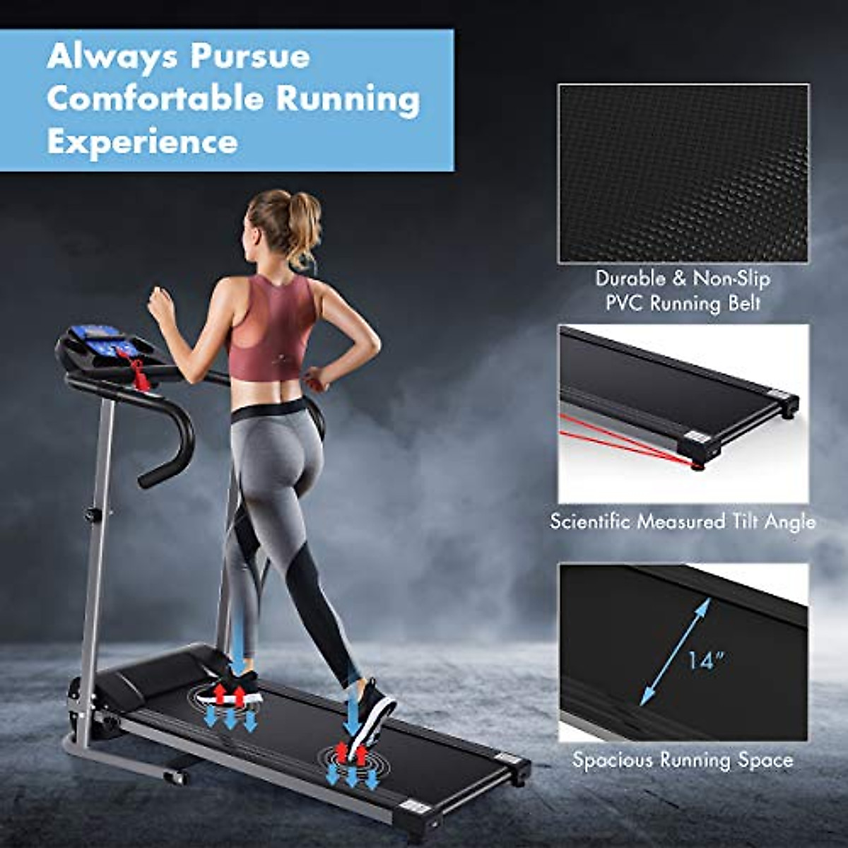 GYMAX Folding Treadmill, Electric Motorized Running Jogging Machine with LCD Monitor & Device Holder, Easy Assembly Heavy Duty Walking Treadmill for Home