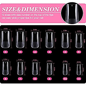 HIOTIOL Medium Square Nail Tips, 552Pcs Soft Gel Full Cover Nail Tips for Soak off Nail Extensions, Half Matte Clear False Gel Nail Tips for Nail Salons and DIY Nail Art, 12 Sizes