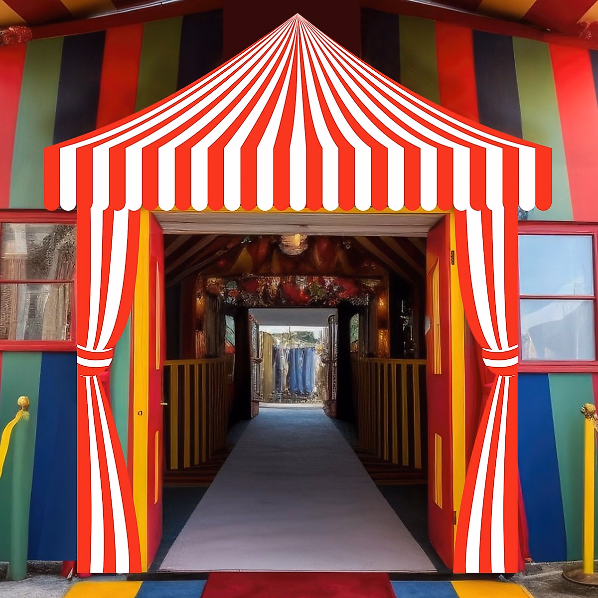Ziliny 3 Pcs Carnival Party Decorations Circus Tent Awning Halloween Red White Banner Concession Stand(Striped Style)