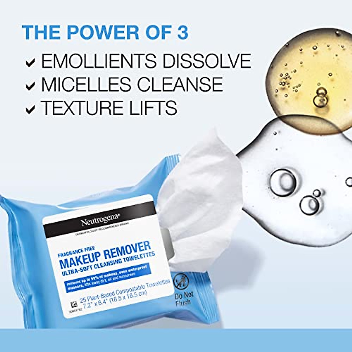 Neutrogena Fragrance-Free Makeup Remover Face Wipes, Daily Facial Cleansing Towelettes for Waterproof Makeup, Dirt & Oil, Gentle, Alcohol- & Fragrance Free, 100% Plant-Based Fibers, 25 ct