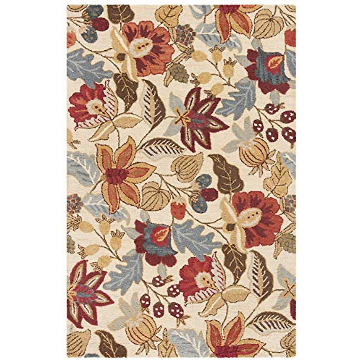 SAFAVIEH Jardin Collection 5' x 8' Beige / Multi JAR952A Handmade Floral Premium Wool Area Rug