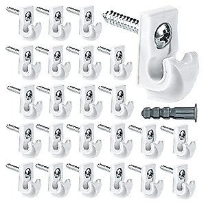 24 Pack White Down Wall Clip Closet Shelves Clips Wire Shelf Loop Clips Plastic Heavy Duty Wire Shelf Brackets Included Clips Screws and Expansion Tubes for Wire Closet Shelving