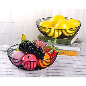 IBWell Wire Fruit Basket Fruit Bowl Kitchen Fruit Basket Stand Fruit Bowls for the Counters Metal Fruit Bowl-11 * 3"(D*H)(Exposure Black)