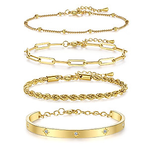 Chrishine Life Gold Bracelets for Women Stackable Bangle Bracelet Set Dainty Trendy Non Tarnish Layered Link Chain Summer Bracelet Jewelry Birthday Christmas Gifts for Women Her Love