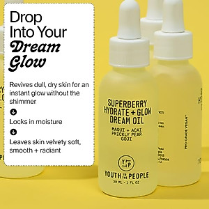 Youth To The People Superberry Hydrating Face Oil for Dry, Glowing Skin - Fast Absorbing Facial Oil & Makeup Primer Made with Prickly Pear, Acai Berry & Jojoba Oil - Clean, Vegan Skincare (1oz)